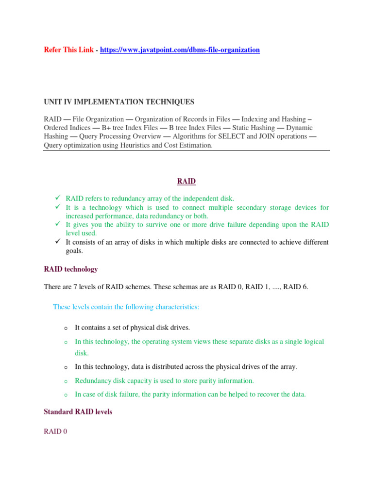 Implementation Techniques - Unit 4 | PDF | Database Index | Databases