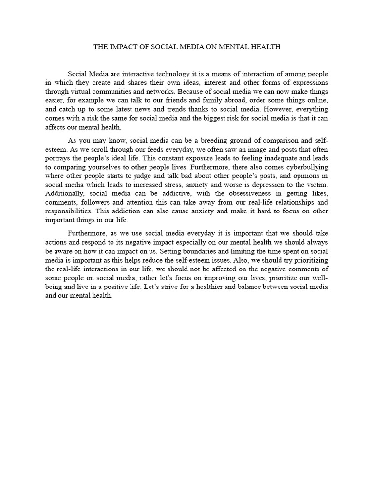 The Impact of Social Media On Mental Health | PDF