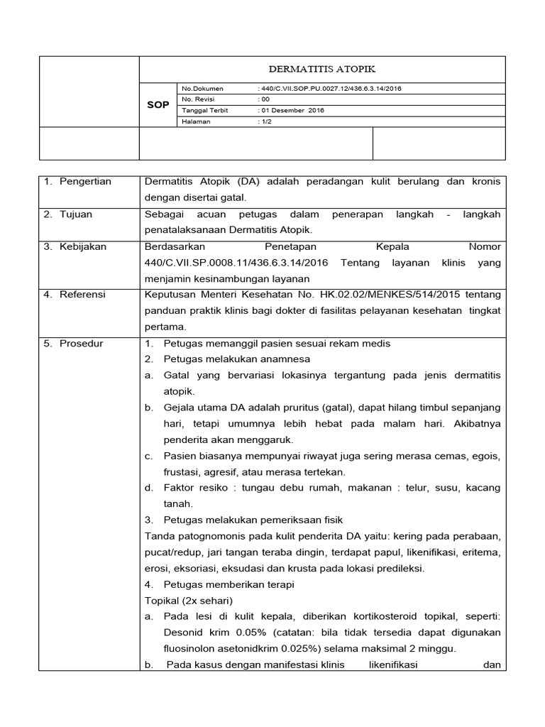 Prosedur Penanganan Dermatitis Atopik | PDF