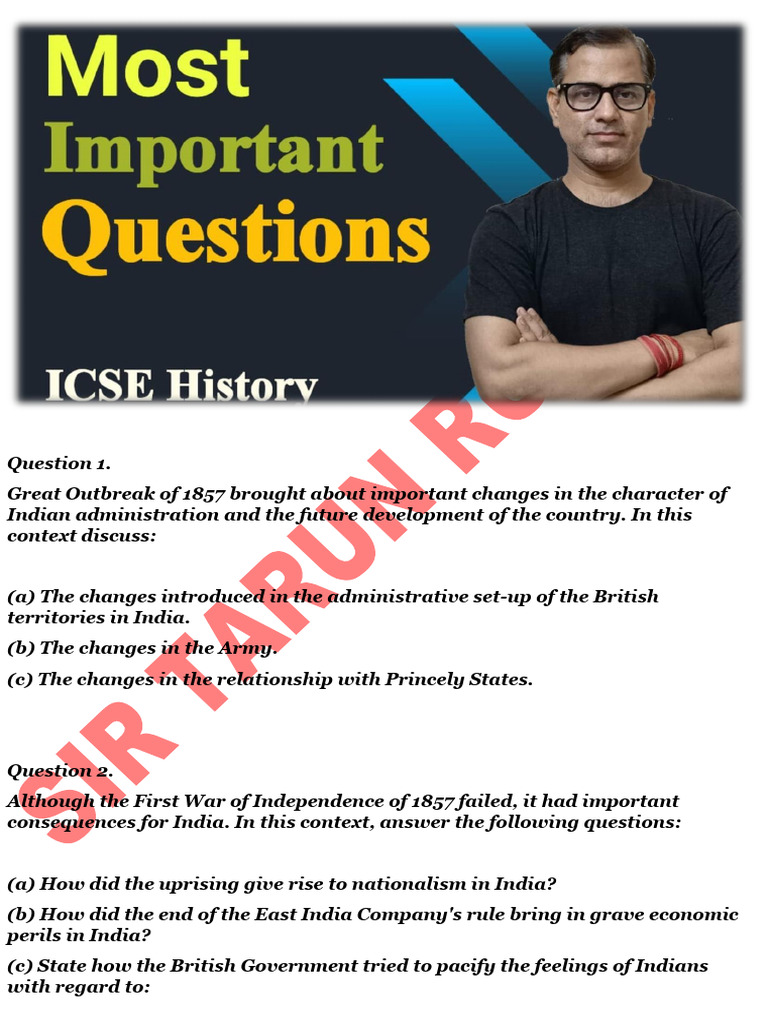 Most Important Questions of History | PDF | British Raj | Mahatma Gandhi