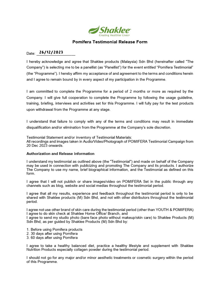 Pomifera Testimonial Release Form | PDF | Brand