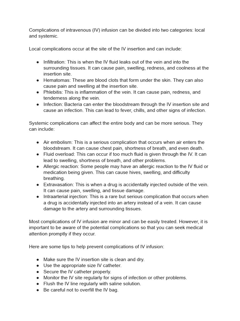 Complications of IV Infusion | PDF