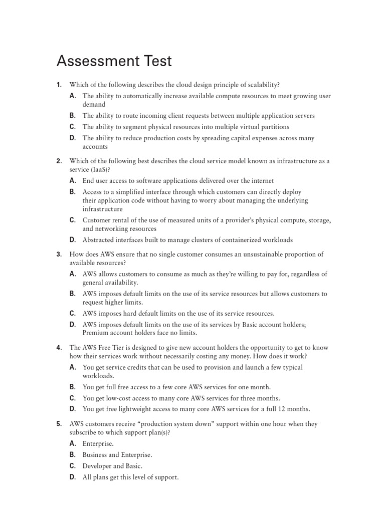 AWS Cloud Services Assessment Test | PDF | Cloud Computing | Amazon Web ...