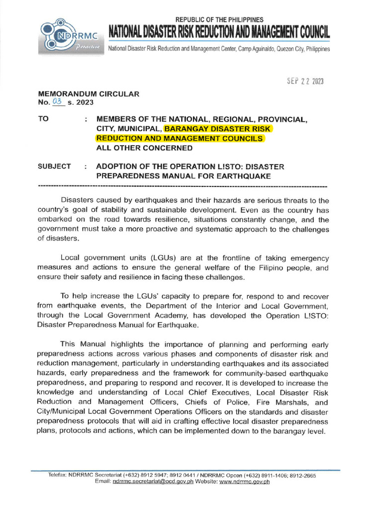NDRRMC Memorandum Circular No 03 S 2023 | PDF | Emergency Management ...