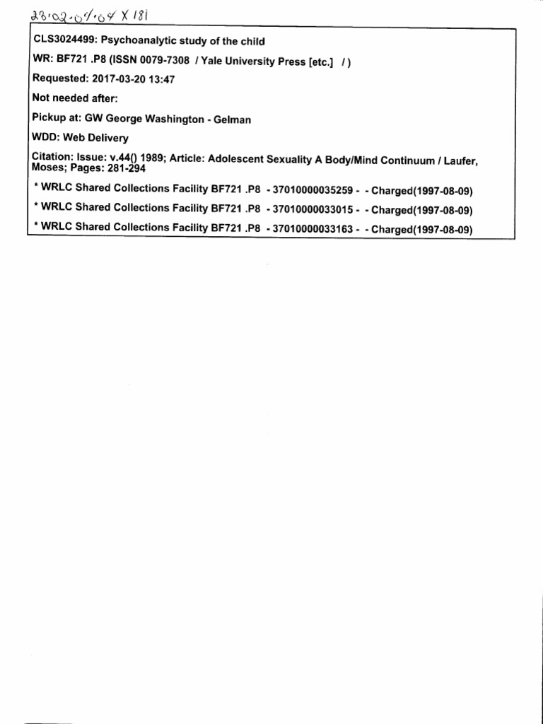 Adolescent Sexuality A BodyMind Continuum - Moses Laufer | PDF