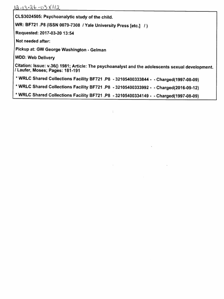 The Psychoanalyst and The Adolescent's Sexual Development - Moses ...
