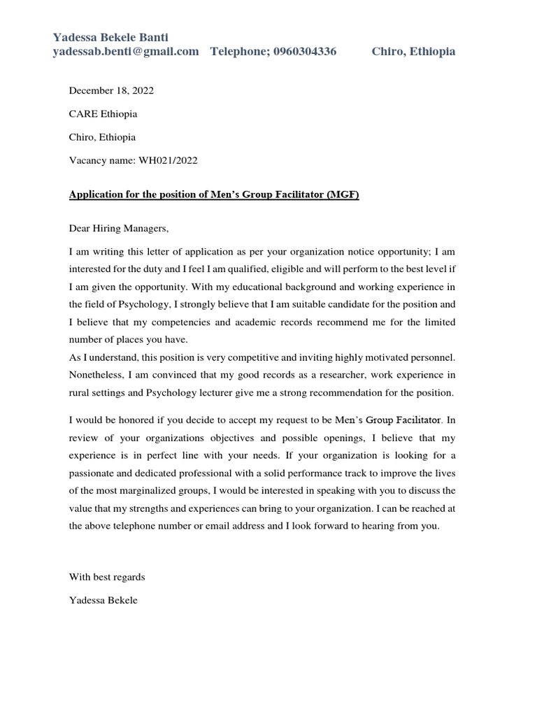 Application for Men's Group Facilitator | PDF | Career & Growth