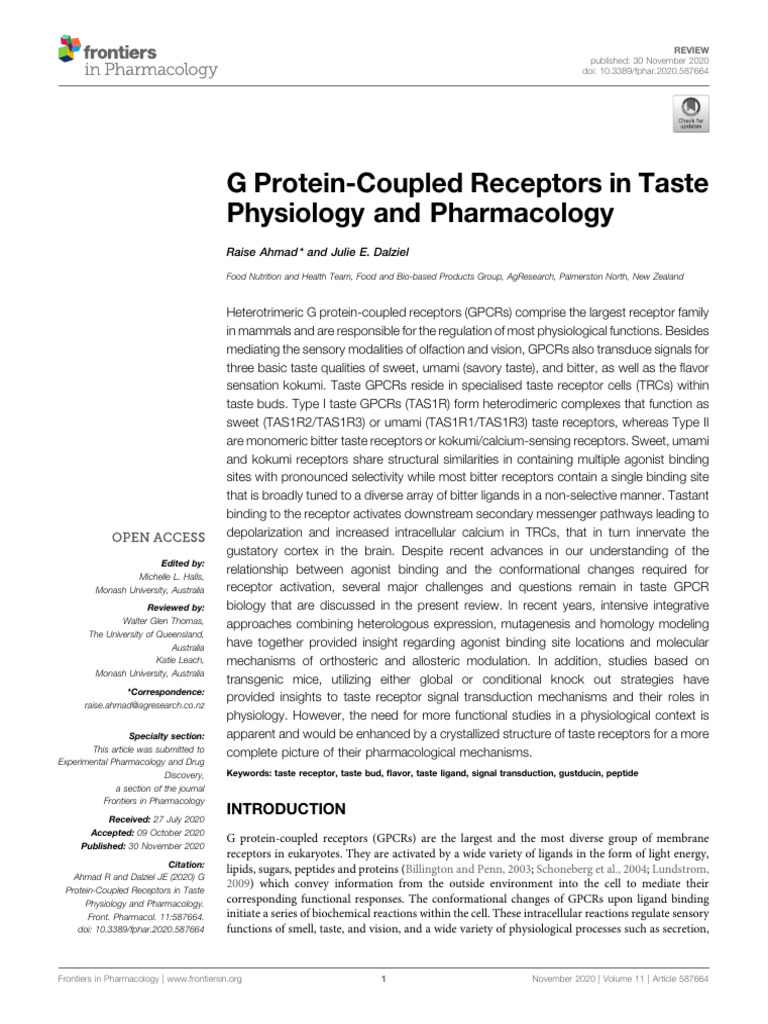 Article 1 Taste Receptors | PDF | Taste | Cell Signaling