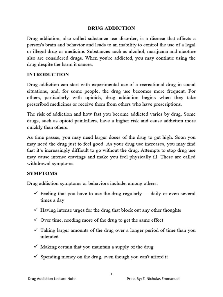DRUG ADDICTION | PDF | Substance Abuse | Substance Use Disorder