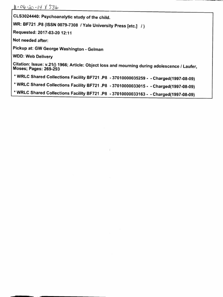 Object Loss and Mourning During Adolescence. - Moses Laufer | PDF