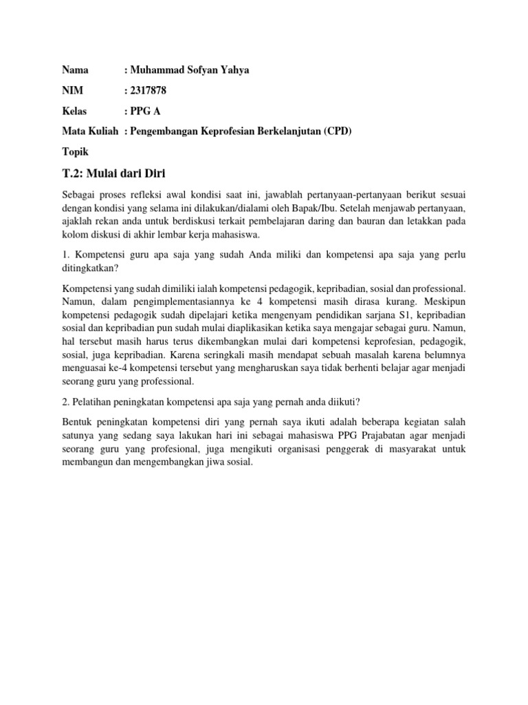 TOPIK 1 Mulai Dari Diri Muhammad Sofyan Yahya | PDF