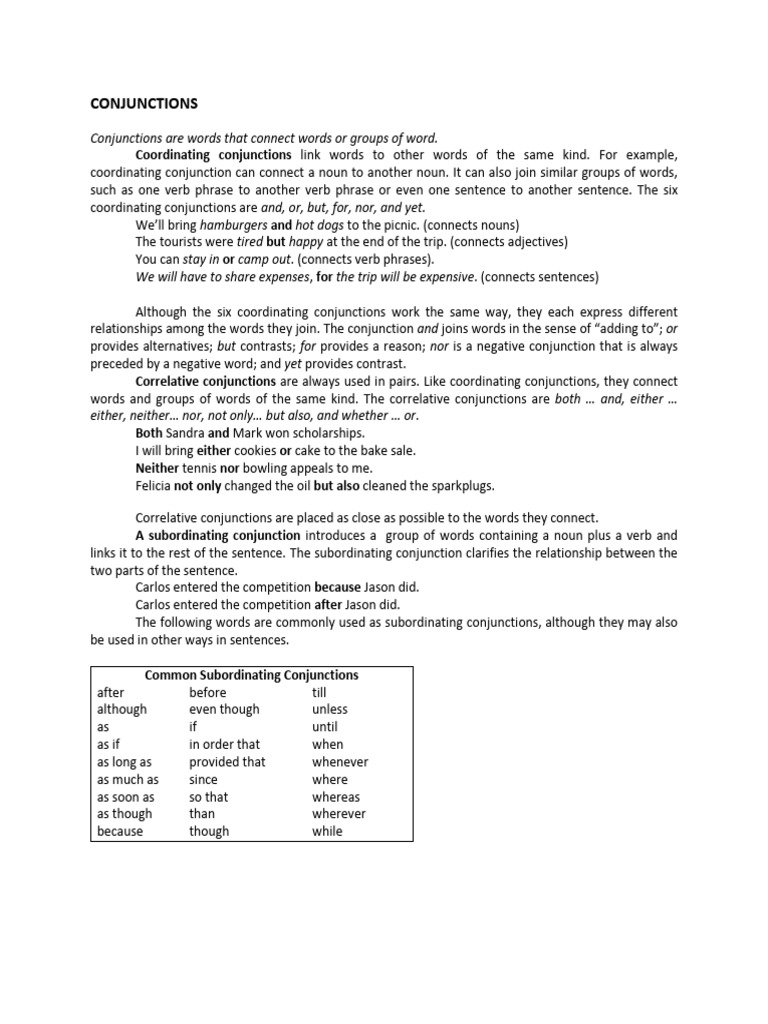 CONJUNCTIONS | PDF | Bow And Arrow | Verb