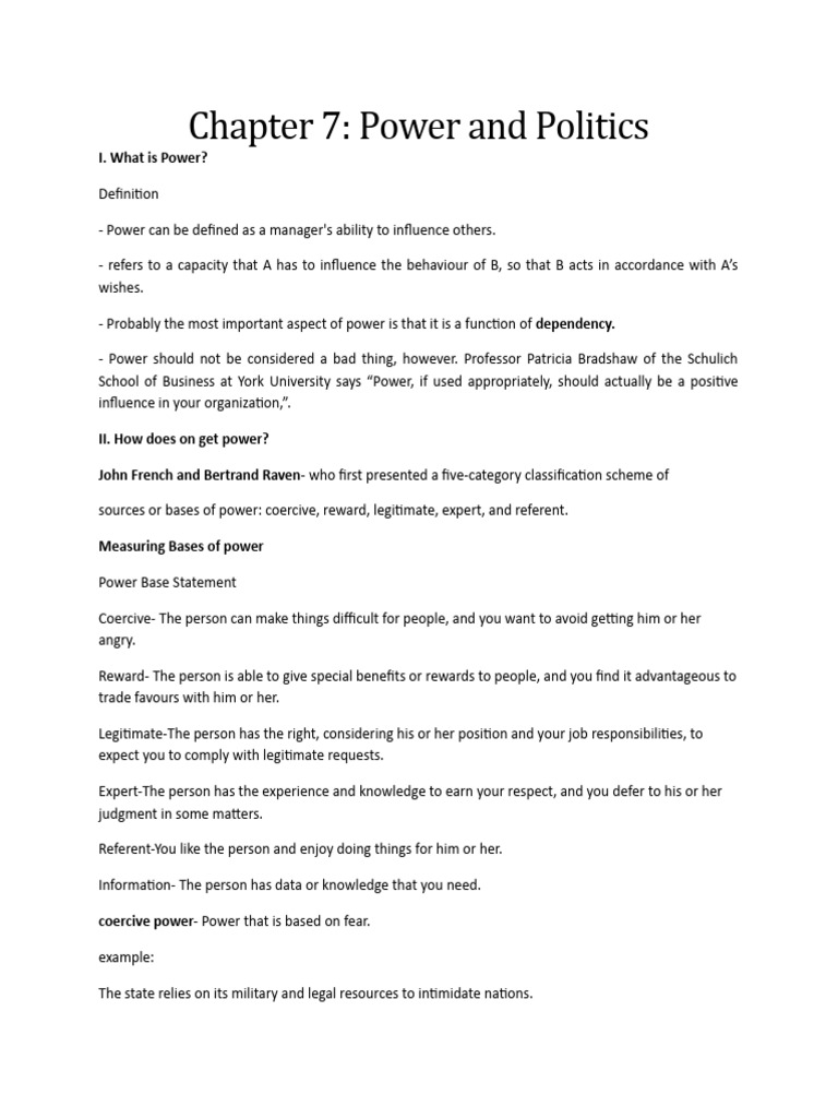 Chapter 7 Power and Politics Report | PDF | Power (Social And Political ...