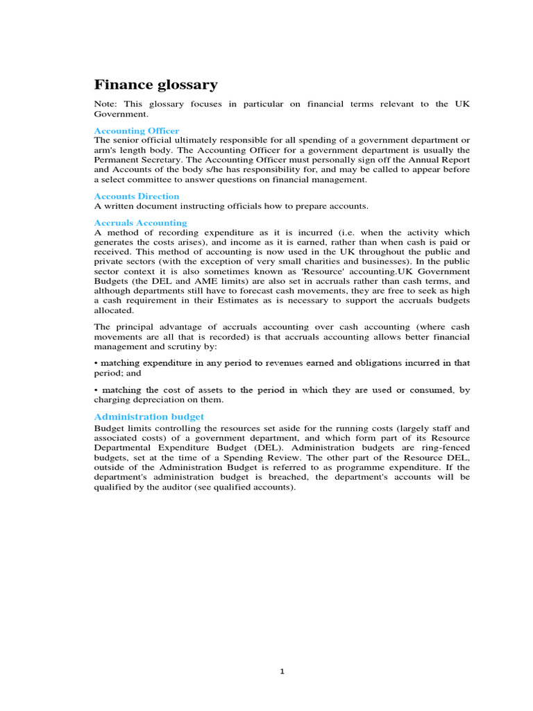 Finance Glossary | PDF | Audit | Government