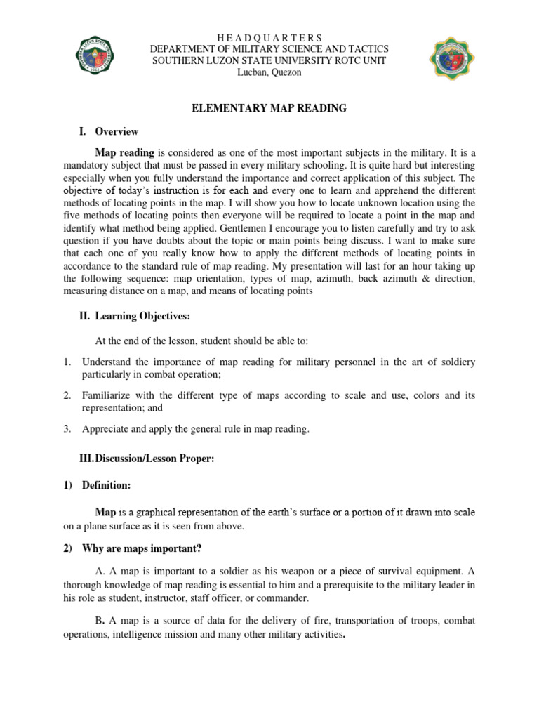 Elementary Map Reading | PDF | Compass | Map