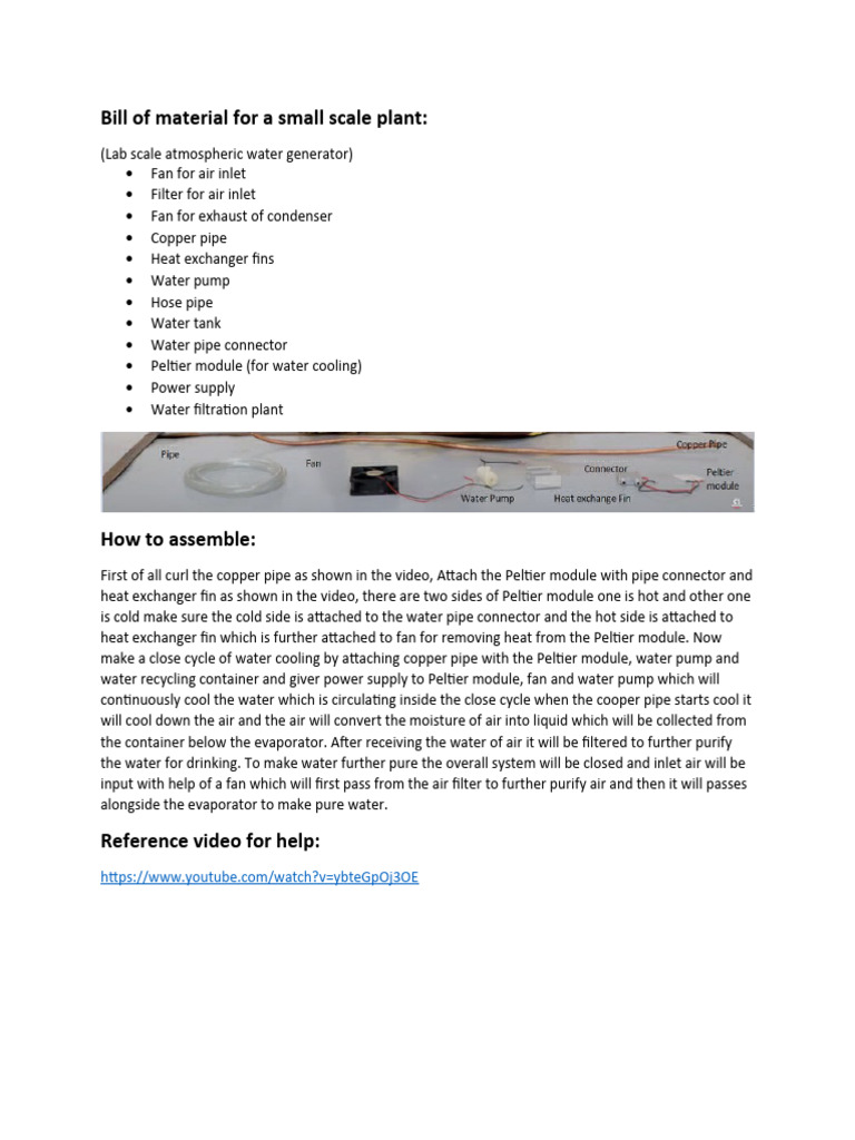 Bill of Materials With Assembly Description | PDF | Heat Exchanger | Water