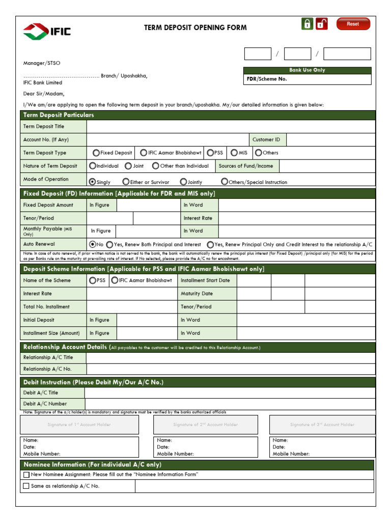 IFIC Bank Term Deposit Application Form | PDF | Private Sector | Economies