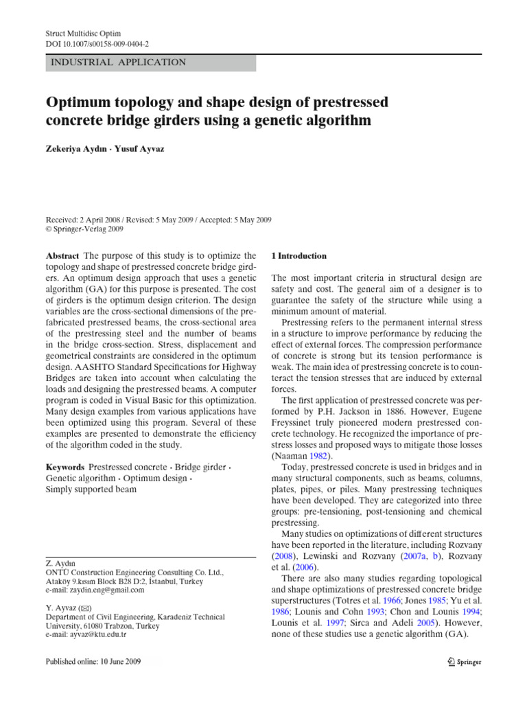 Optimum Topology and Shape Design of Prestressed | PDF | Mathematical Optimization | Beam ...