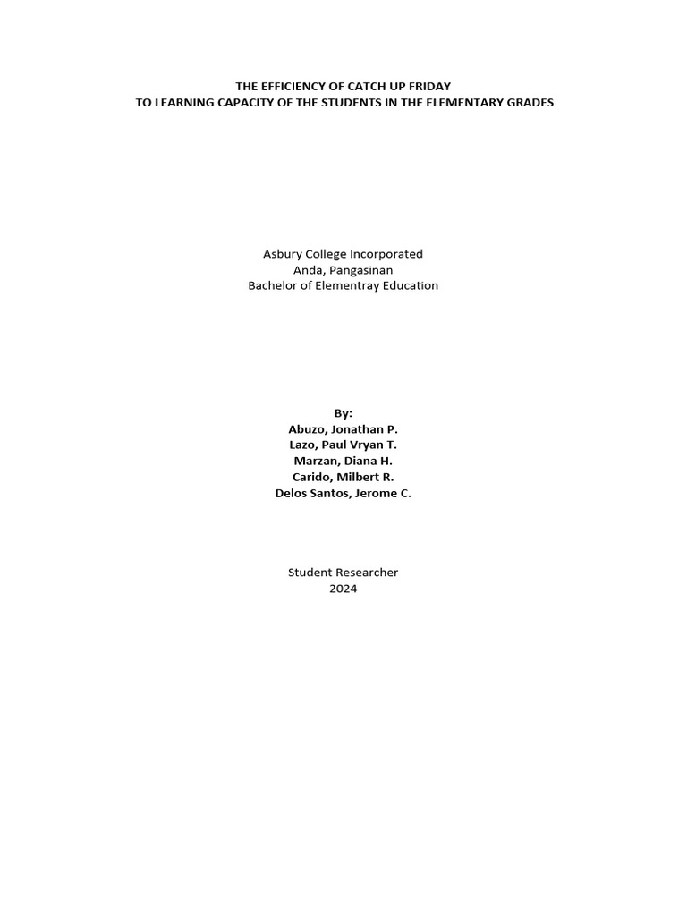 The Efficiency of Catch Up Friday | PDF