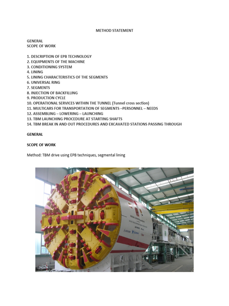 Method Statement - TBM Simple | PDF | Tunnel | Crane (Machine)