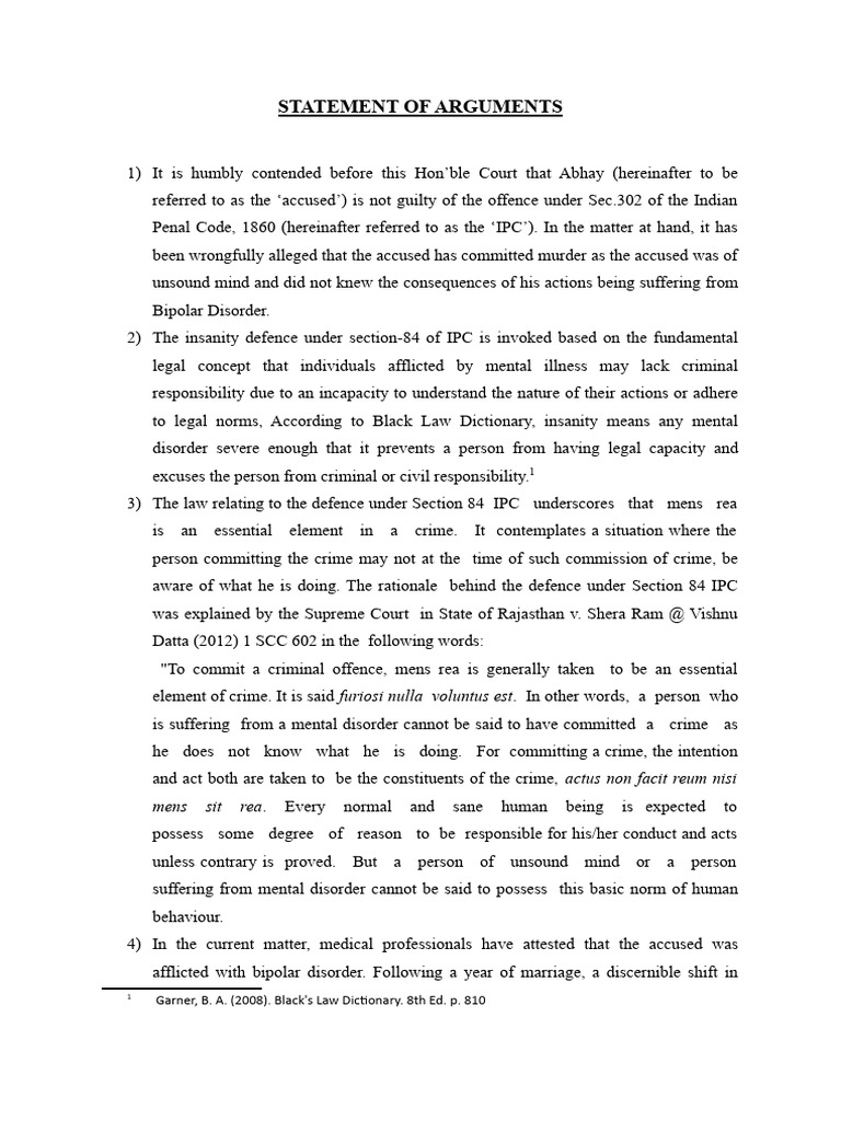 Statement of Arguments | PDF | Mental Disorder | Bipolar Disorder