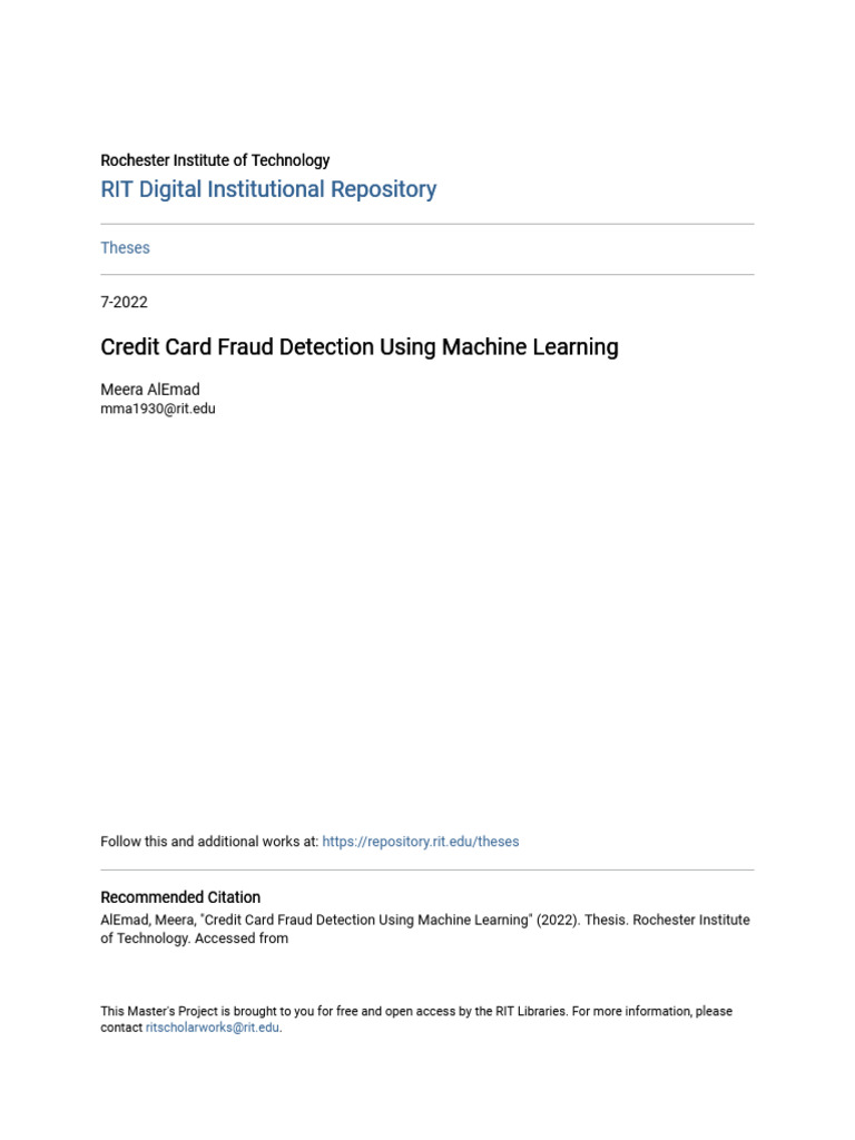 Credit Card Fraud Detection Using Machine Learning | PDF | Support Vector Machine | Machine Learning