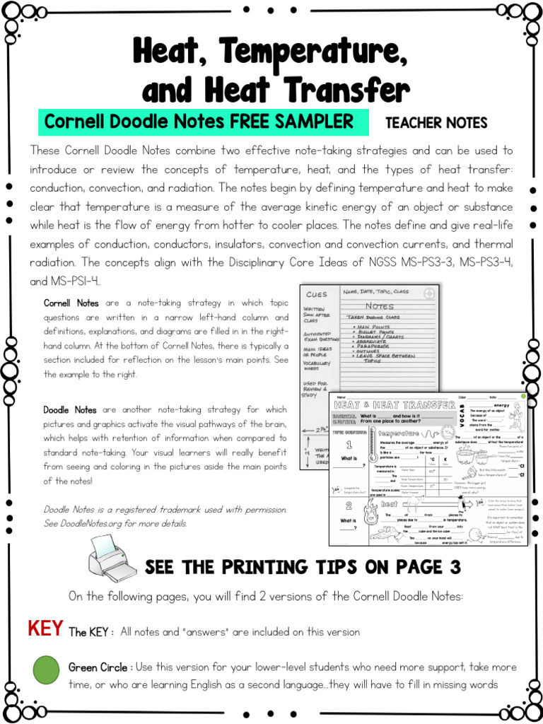 Heat Transfer Doodle Notes Guide | PDF | Temperature | Heat Transfer