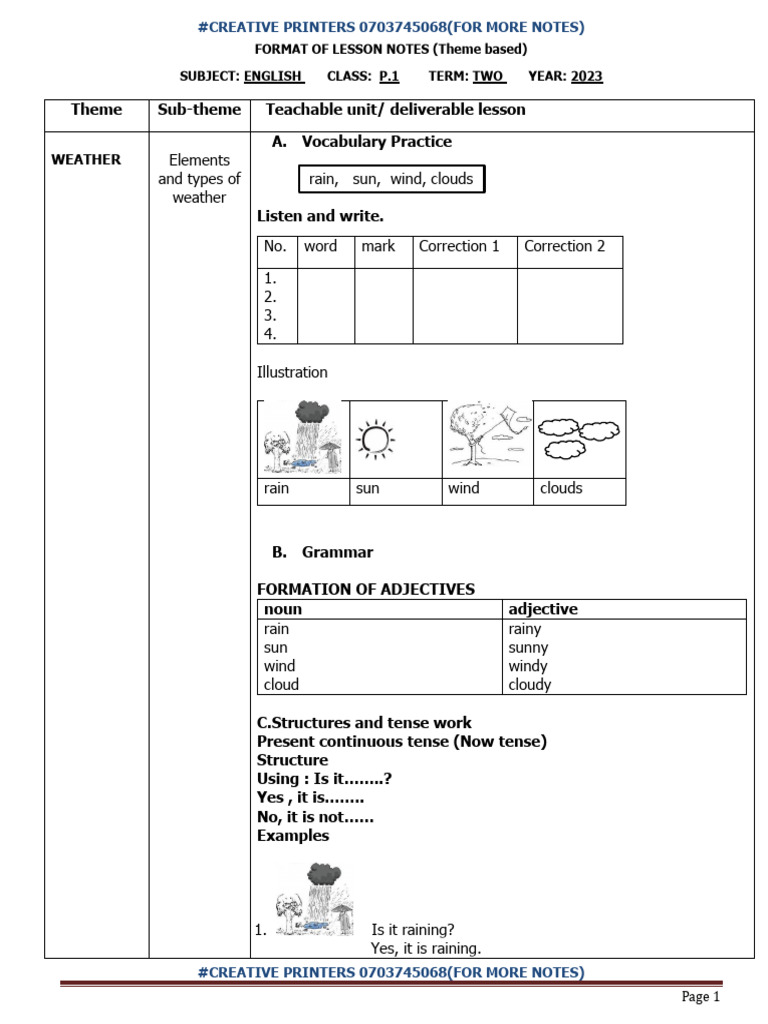P1 English Lesson Notes Term 2 | PDF | Plural | Grammatical Number