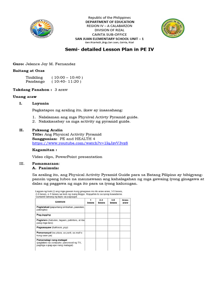 Q1W1 - PE - PHYSICAL PYRAMID | PDF