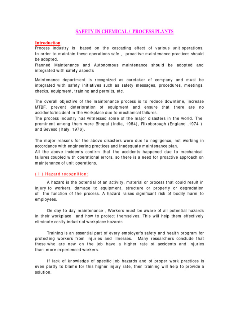 Safety in Chemical Process Plants | PDF | Safety | Hazards