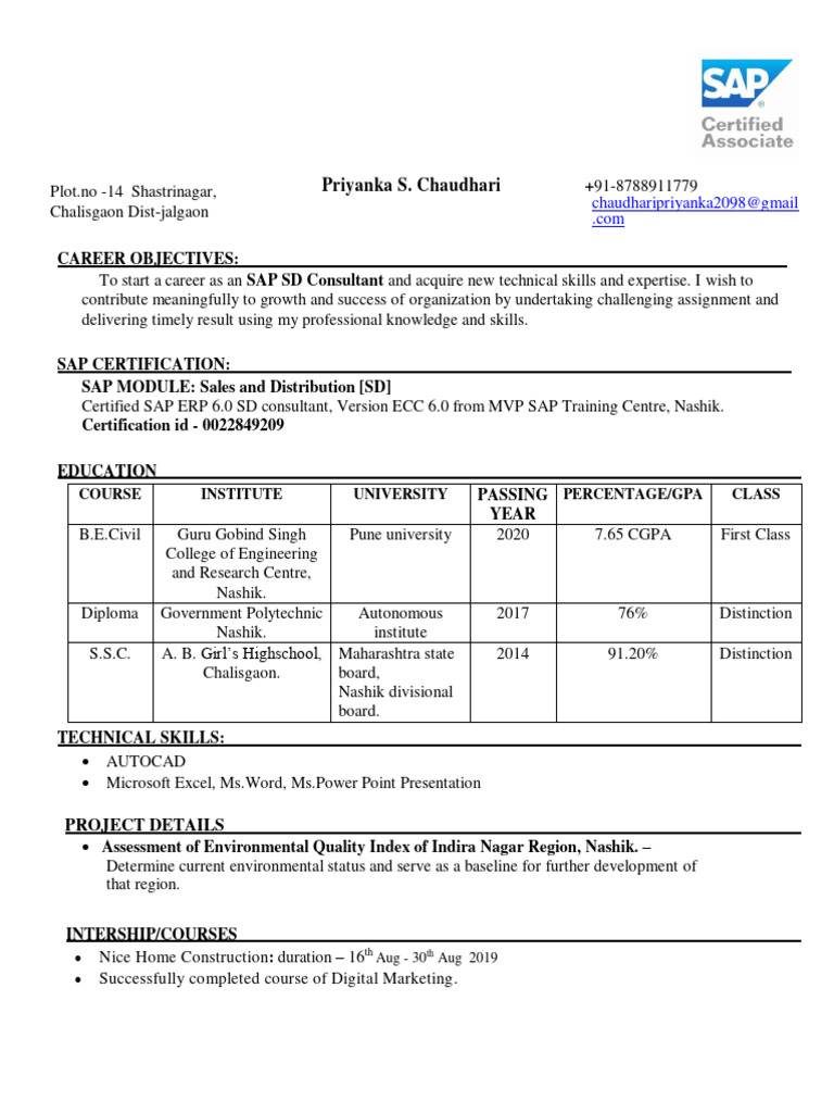 Priyanka Chaudhari Resume | PDF