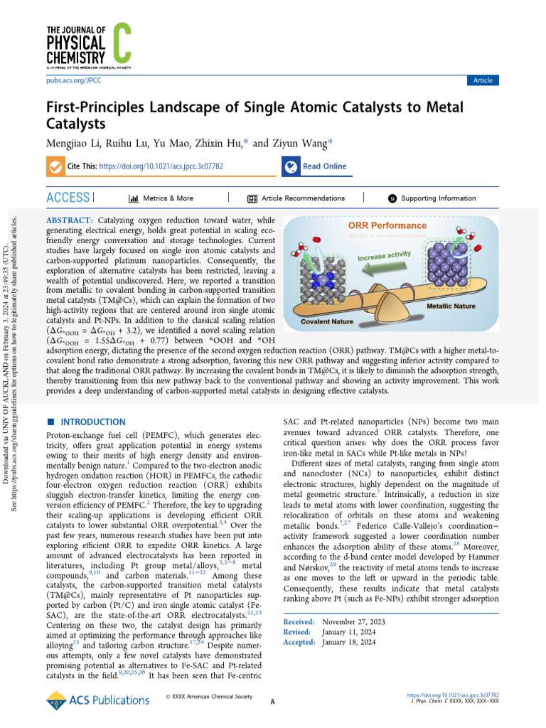 Li Et Al 2024 First Principles Landscape of Single Atomic Catalysts To ...