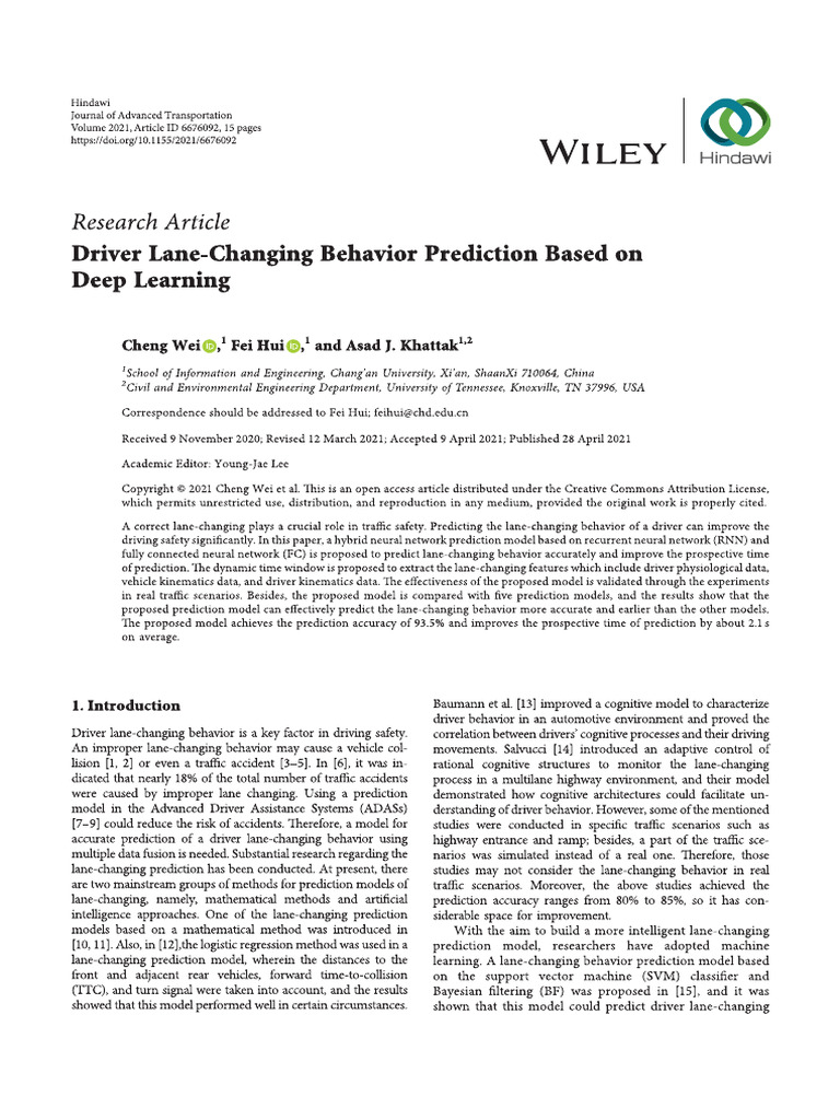Driver Lane-Changing Behavior Prediction | PDF