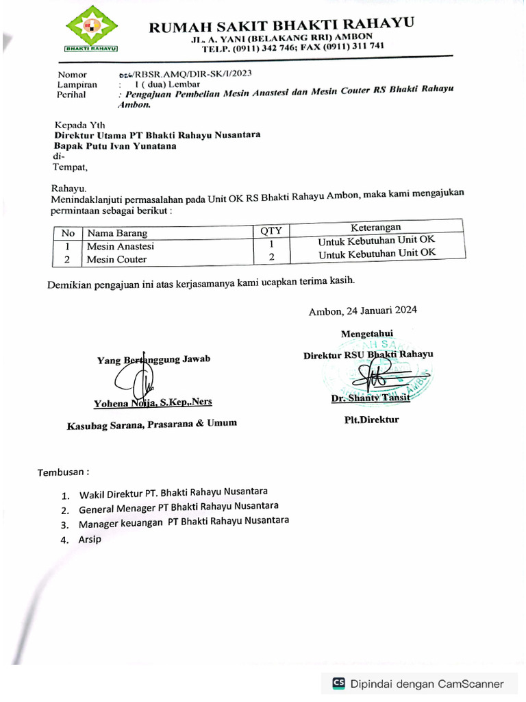 Pengajuan Pembelian Mesin Couter Dan Mesin Anastesi | PDF