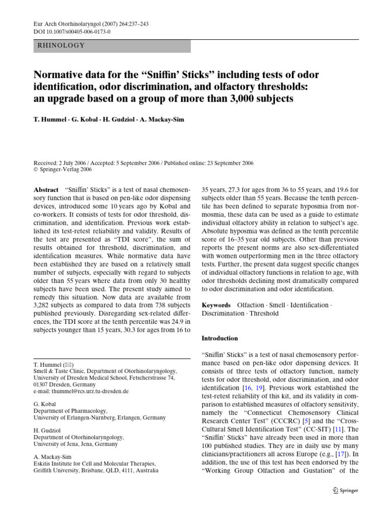 5 - Normativa Sniff Stick s00405-006-0173-0 | PDF | Odor | Analysis Of ...