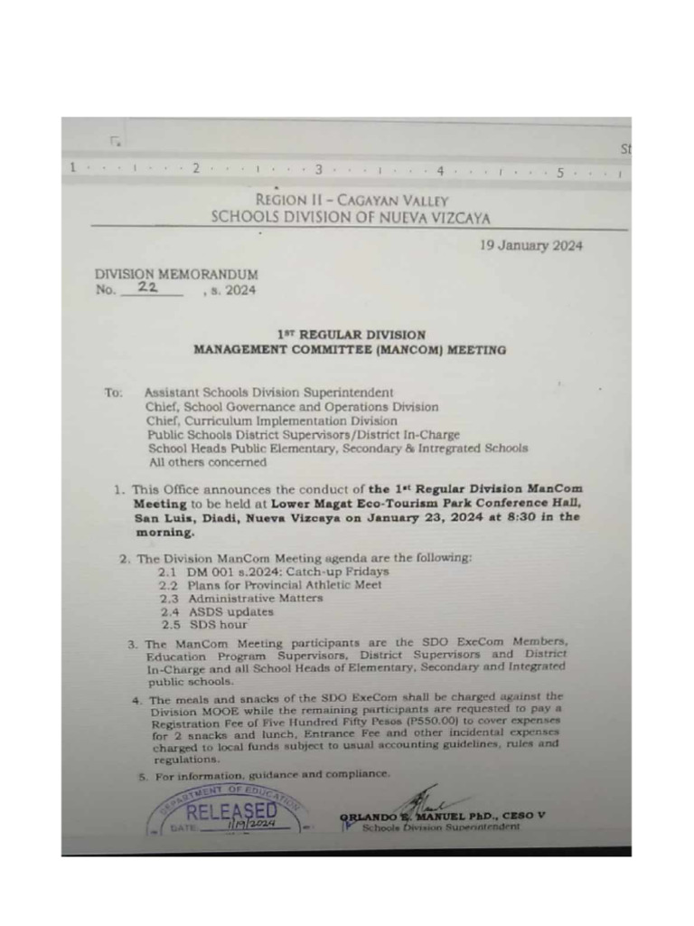 Memo 1st Mancom | PDF