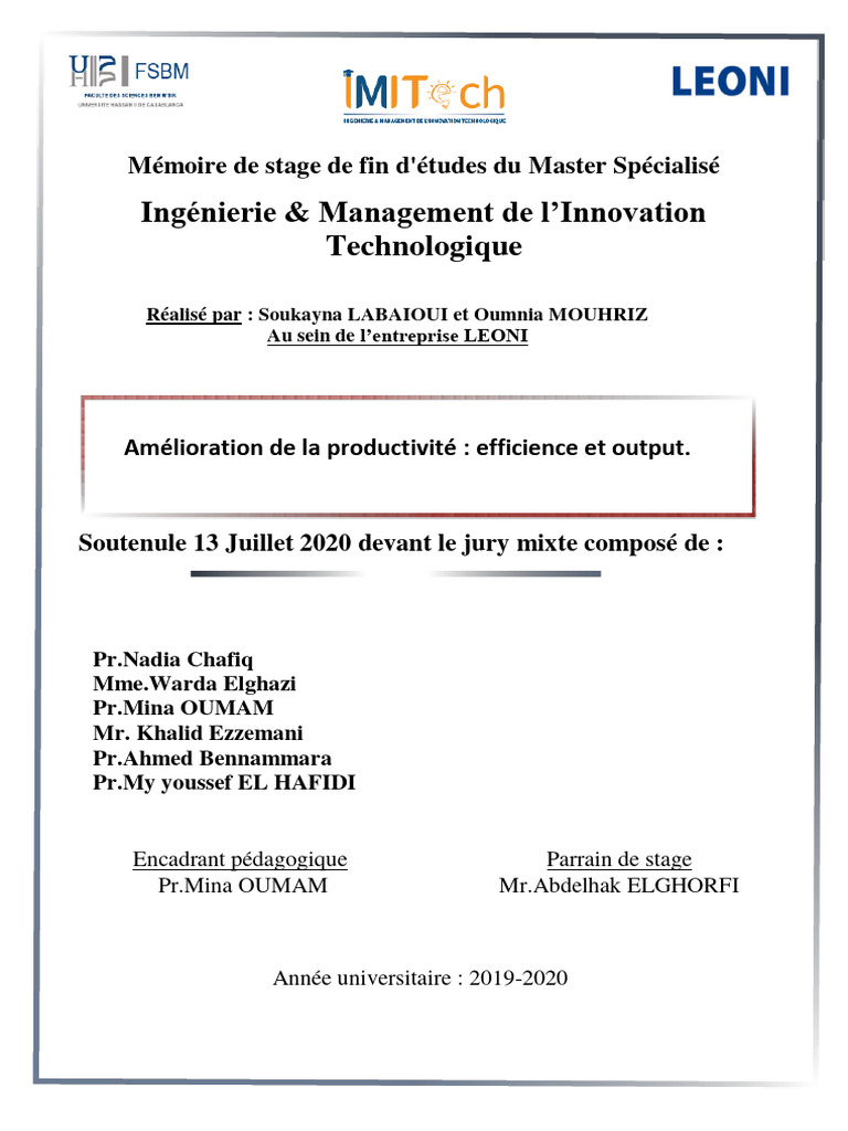 Rapport PFE IMITech Soukayna&Oumnia | PDF | Six Sigma | Gestion des ...