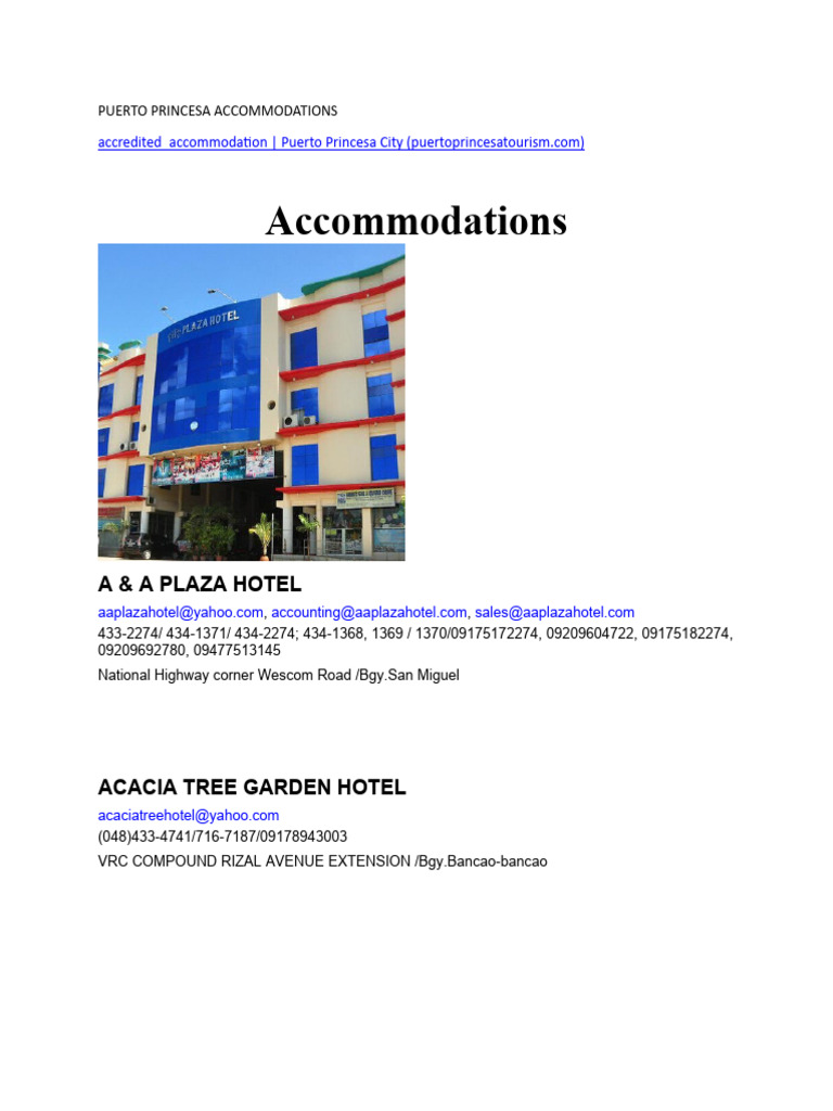 Puerto Princesa Accommodations | PDF | Hotel | Tourist Accommodations