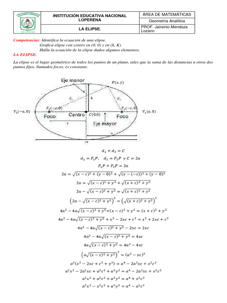 Guia LA ELIPSE | PDF | Elipse | Geometria clasica