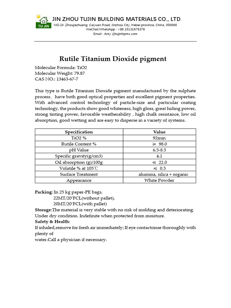 Rutile Tio2 TDS | PDF