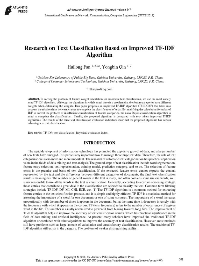 Fan & Qin, 2018, Research On Text Classification Based On Improved TF ... Fan & Qin, 2018, Research On Text Classification Based On Improved TF ...