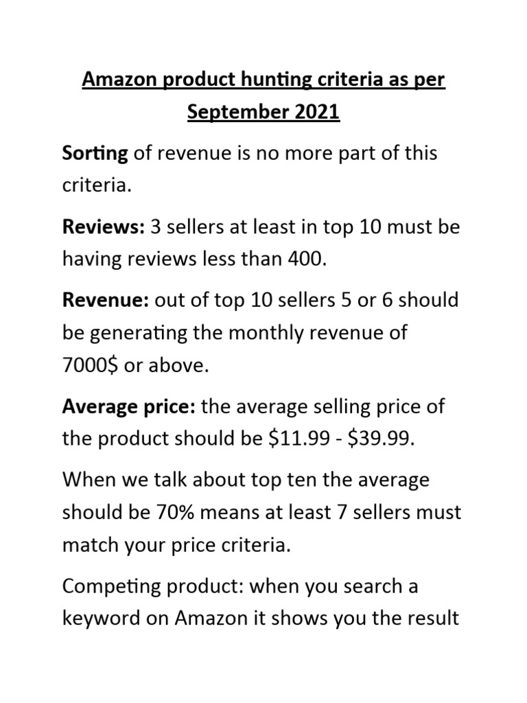 Amazon Product Hunting Criteria As Per September 2021 | PDF | Business ...
