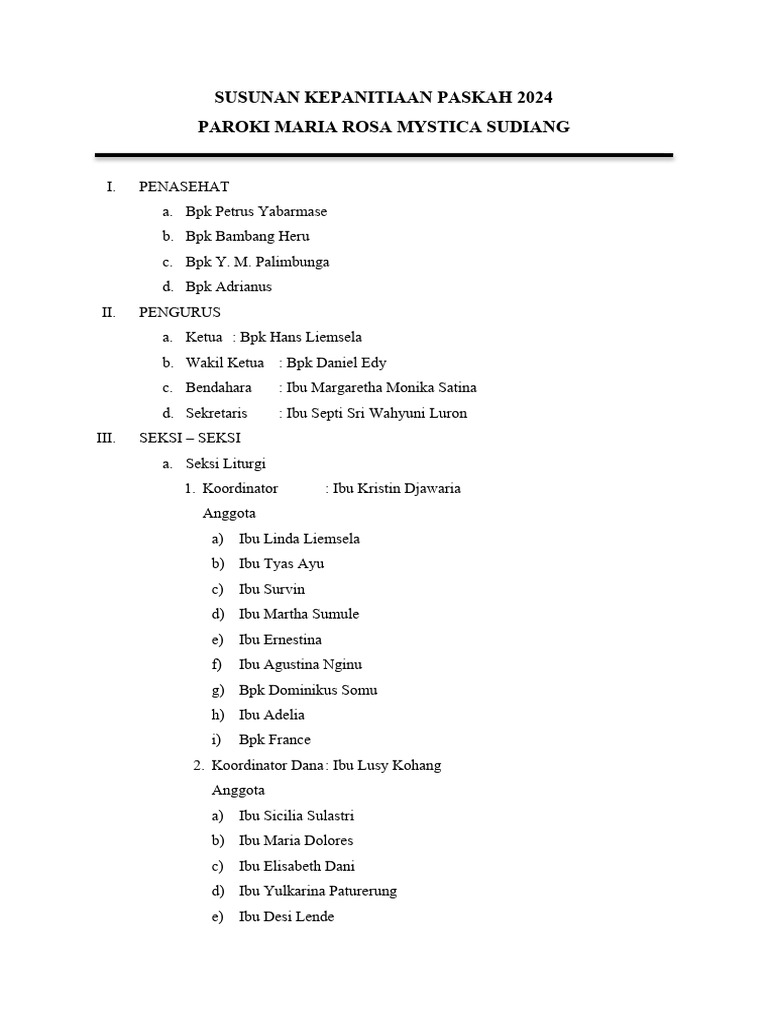 Susunan Kepanitiaan Paskah 2024 | PDF