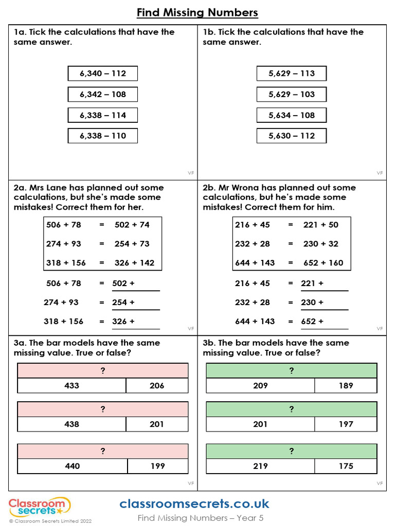 Year 5 Find Missing Numbers VF | PDF