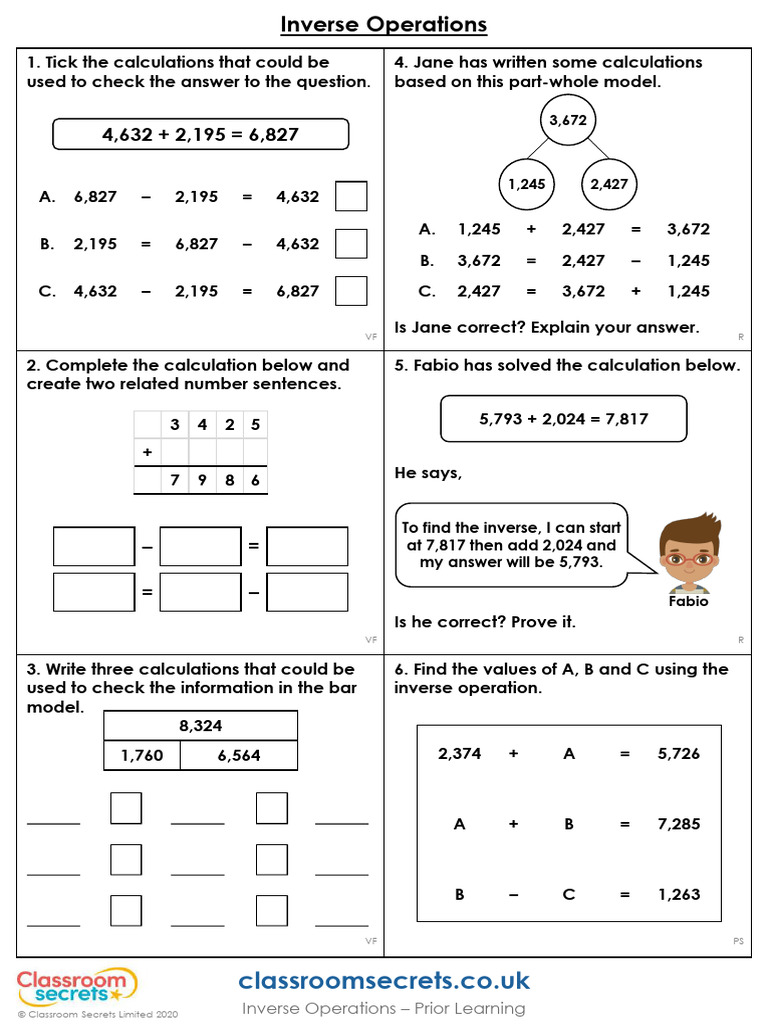 Year 5 Inverse Operations Worksheets | PDF | Mathematics