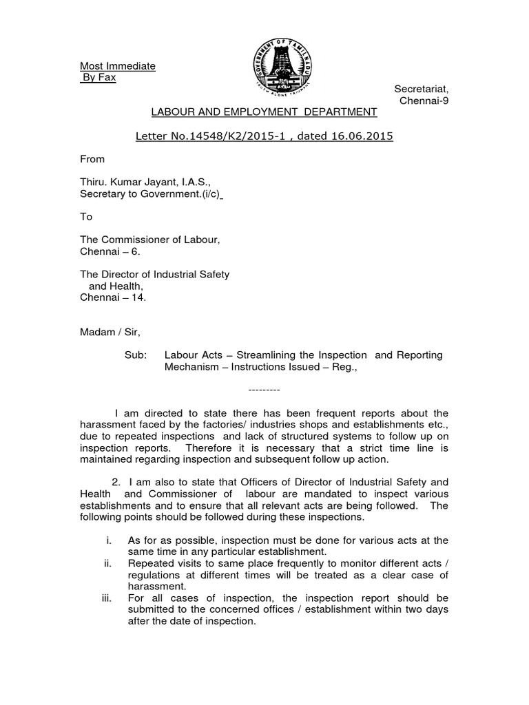 Streamlining The Inspection and Reporting Mechanism Instructions Issued ...