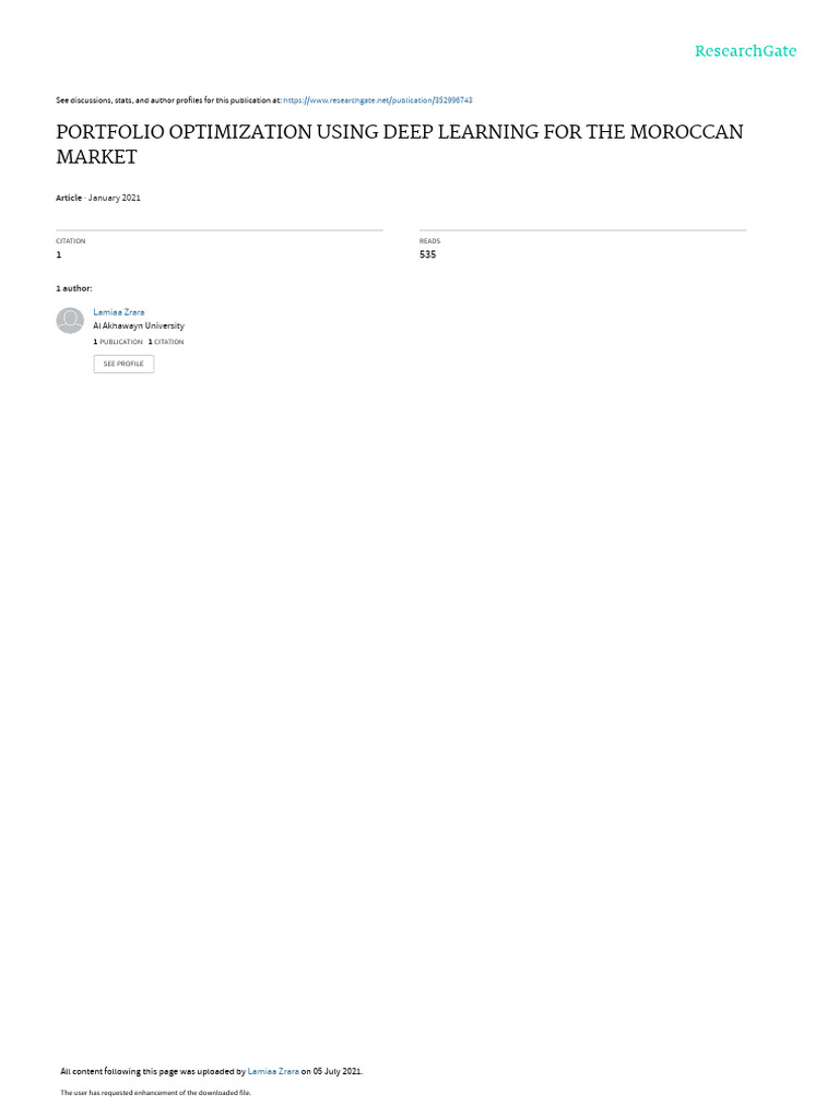 Portfolio Optimization Using Deep Learning For The Moroccan Market | PDF | Modern Portfolio ...