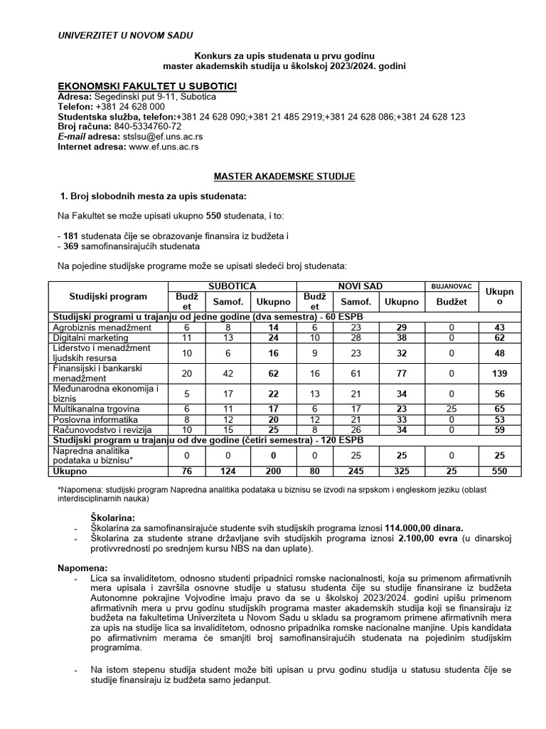 2023 Konkurs Master Studije Lat | PDF
