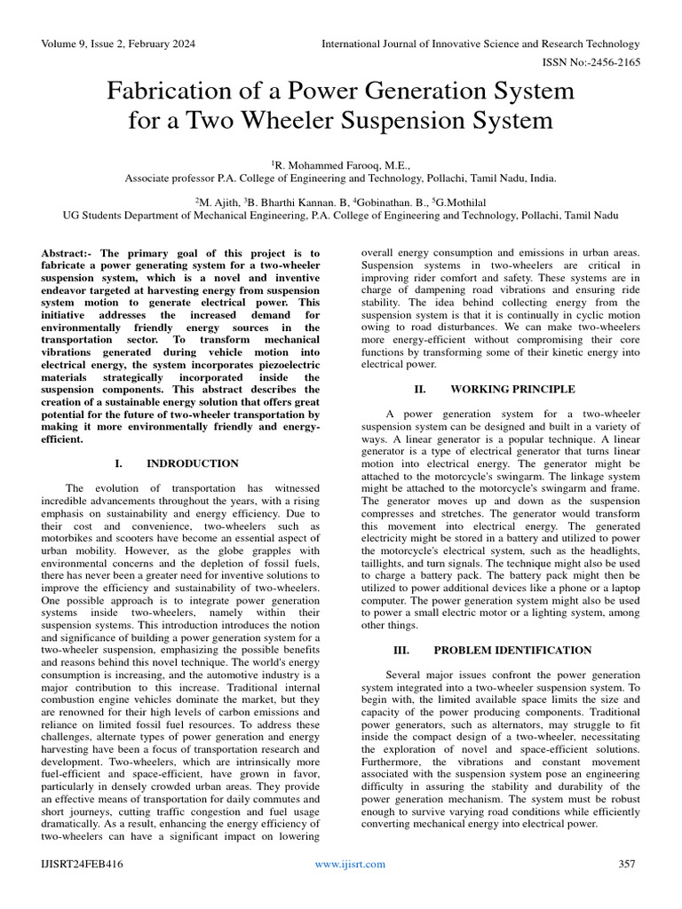 Fabrication of a Power Generation System for a Two Wheeler Suspension ...