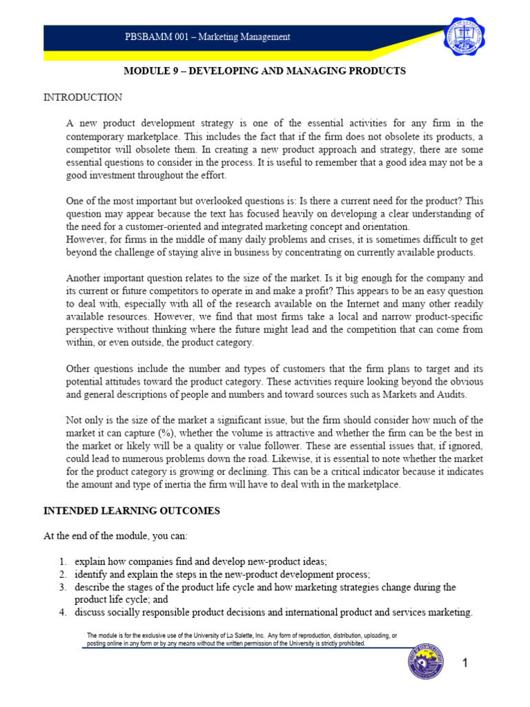 Module 9 - Developing and Managing Products | PDF | Marketing | Profit (Economics)